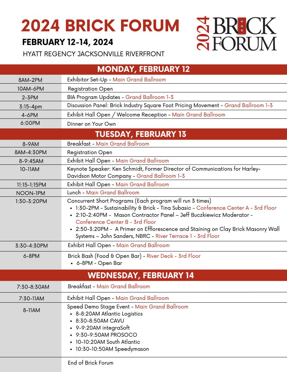 Brick Forum Schedule - Brick Forum - Brick Industry Association